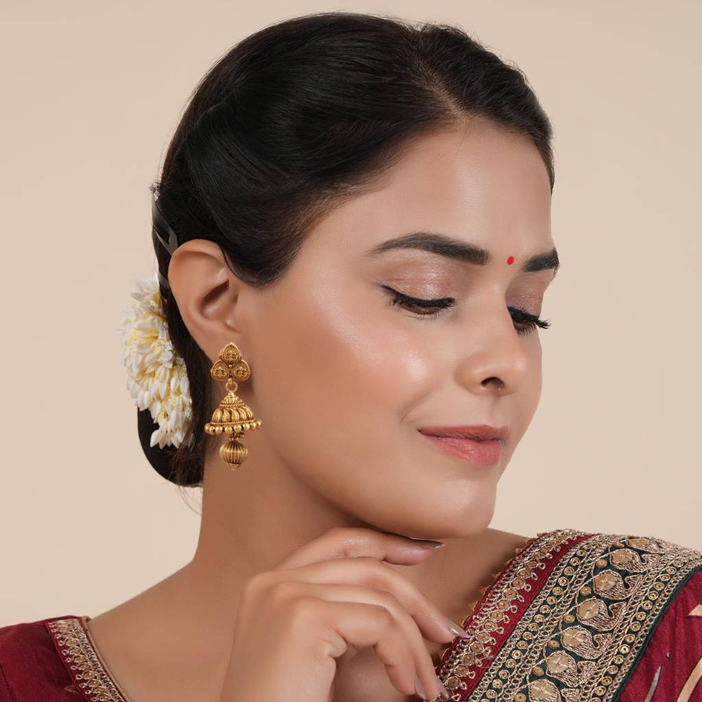Cute Beautiful Antique Gold Plated Plain Jhumka Earring | Cute ...