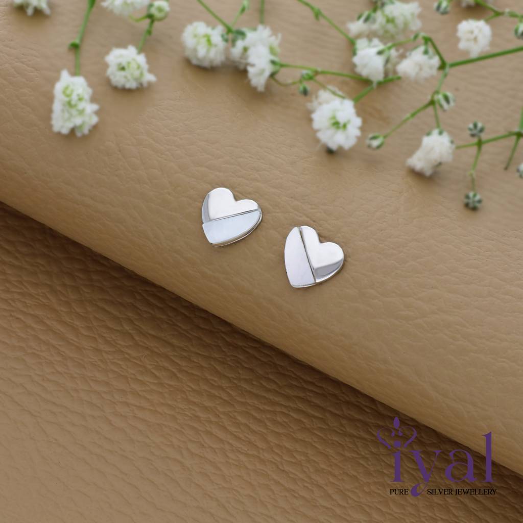 Half White Heart 925 Silver Stud | Half White Heart 925 Silver Stud ...