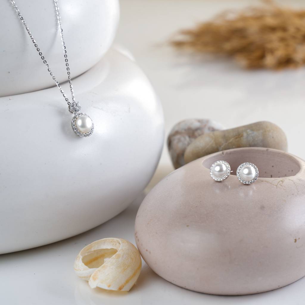 Full Moon: 925 Sterling Silver & Pearl Set For Women | Full Moon Pearl and Silver Set â A ...