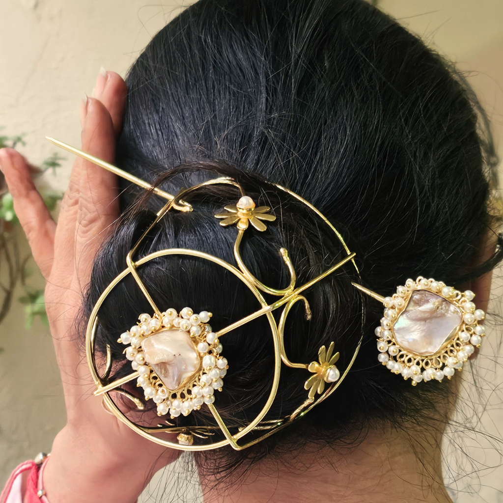 Baroque Pearl Hair Bun Cage Accessory | hair accessory · Eternz