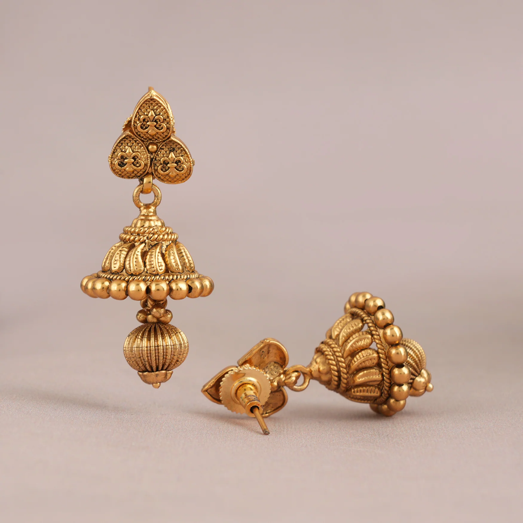 Cute Beautiful Antique Gold Plated Plain Jhumka Earring | Cute ...