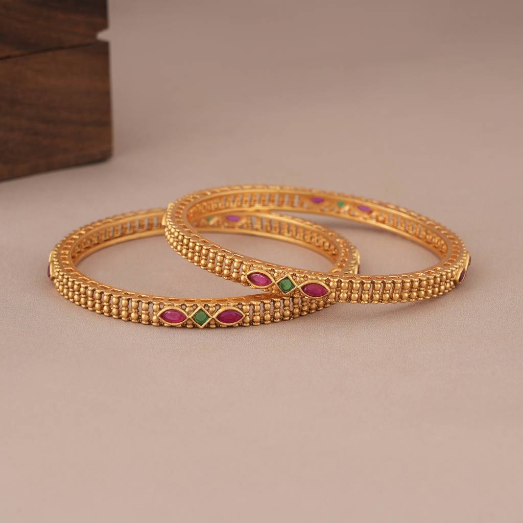 Sleek Elegant Stone Antique Gold Bangle Set For Women | Sleek Elegant ...