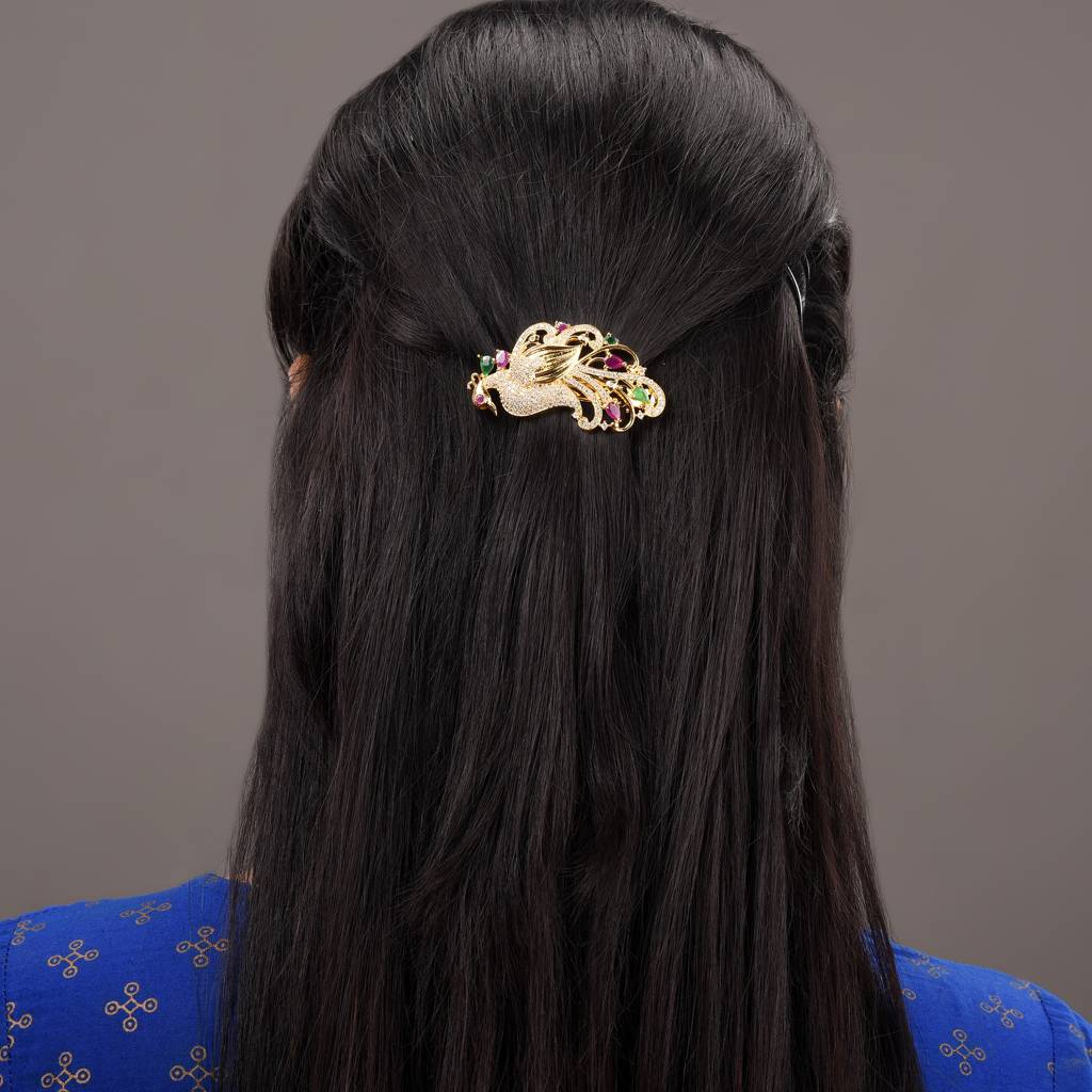 Gold Plated Red & Green Peacock Hair Claw Clip | Gold Plated Red ...