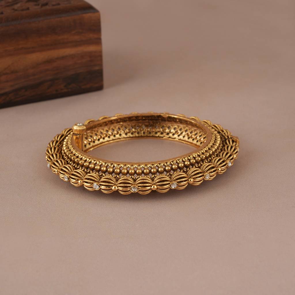 Gorgeous Antique Gold Pacheli Kada Bangle | Gorgeous Antique Gold Pacheli Kada Bangle · Eternz