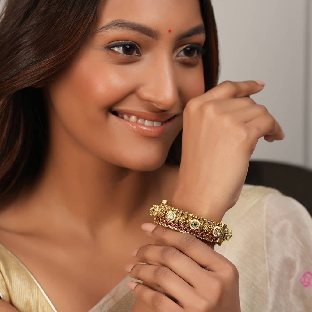 Gorgeous Antique Gold Pearl Stone Studded Kada Bangle | Gorgeous Antique Gold Pearl Stone ...