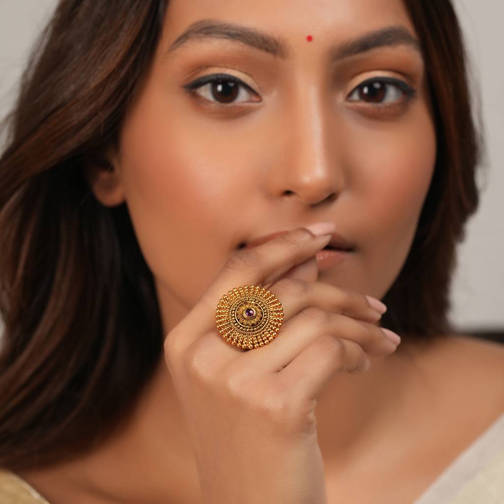 Cute Spiral Antique Gold Ruby Stone Finger Ring | Cute Spiral Antique Gold Ruby Stone Finger ...