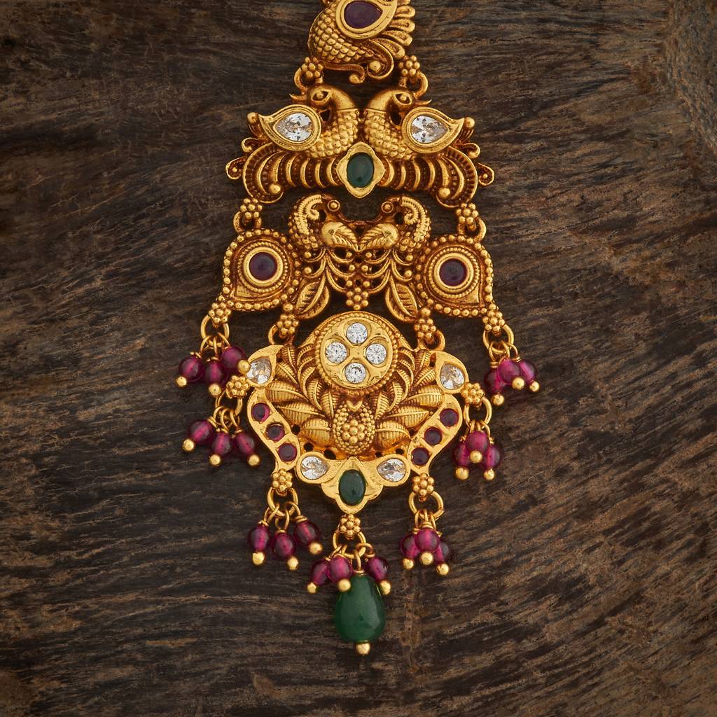 Kushal'S Fashion Jewellery Ruby-Green Gold-Plated Ethnic Antique Tikka ...