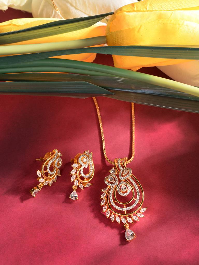 Gold Toned Ad Studded Designer Locket Jewellery Set | Gold Toned Ad ...