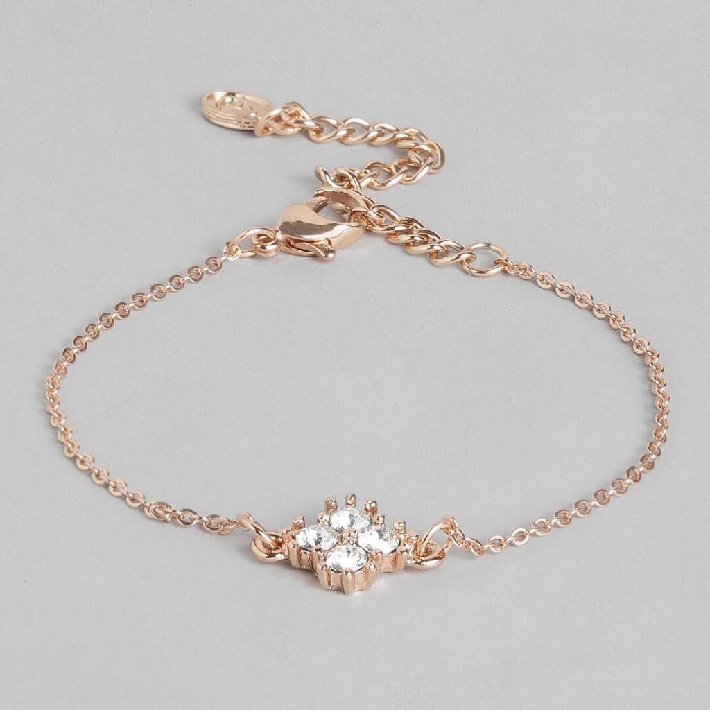 Estele Rose Gold Plated Primrose Flower Chain Bracelet With Crystals For Women | Estele Rose ...