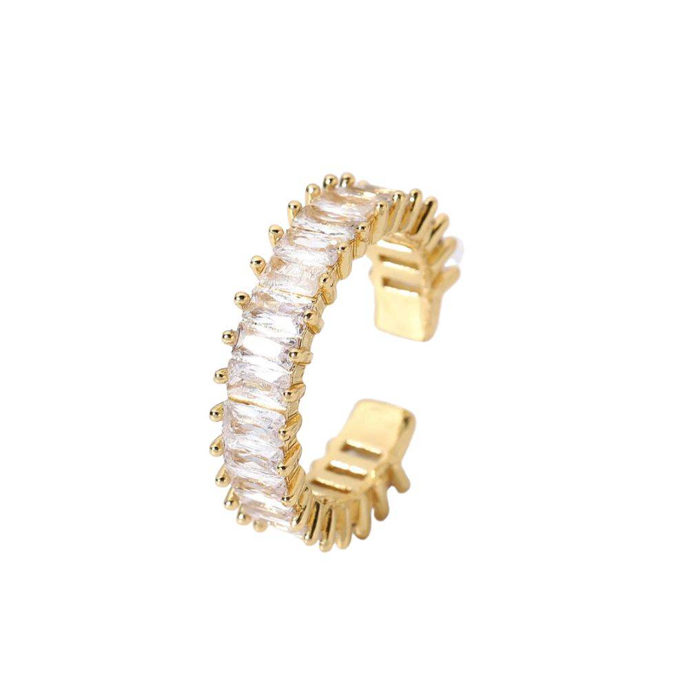 18Kt Gold Plated Tennis Stackable Zircon Adjustable Ring, Gianna | 18Kt ...