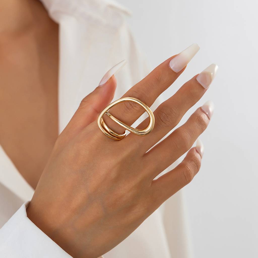 Gold Plated Anti-Tarnish Shiny Bold Unique Loop Layered Curve Statement Ring | 18K Gold Plated ...