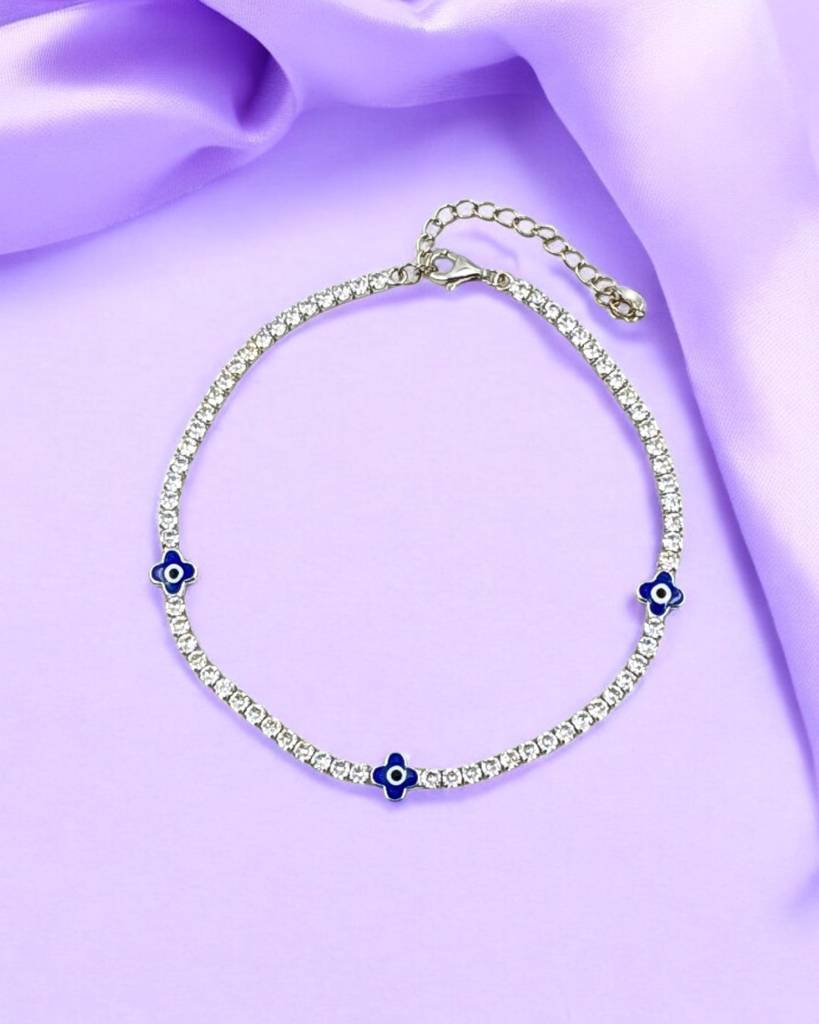 Sterling Silver Evil Eye Tennis Anklet With Adjustable Chain | Sterling Silver Evil Eye Tennis ...