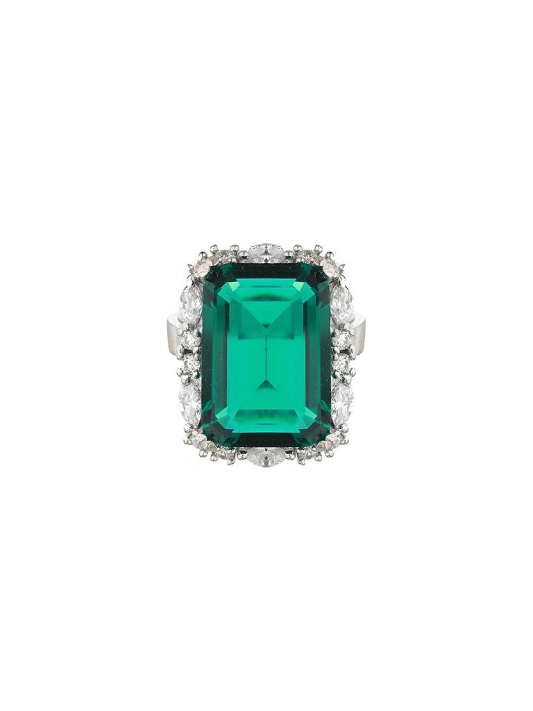 Silver Plated Green Cz Studded Cocktail Luxe Finger Ring | Silver ...