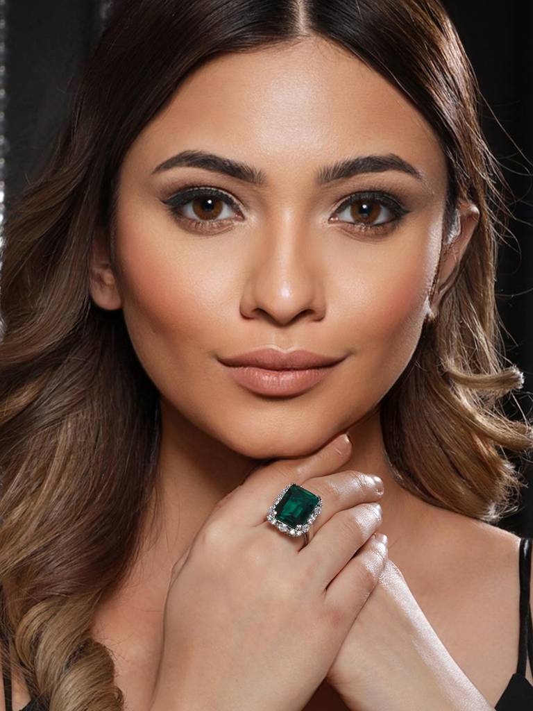 Silver Plated Green Cz Studded Cocktail Luxe Finger Ring | Silver ...