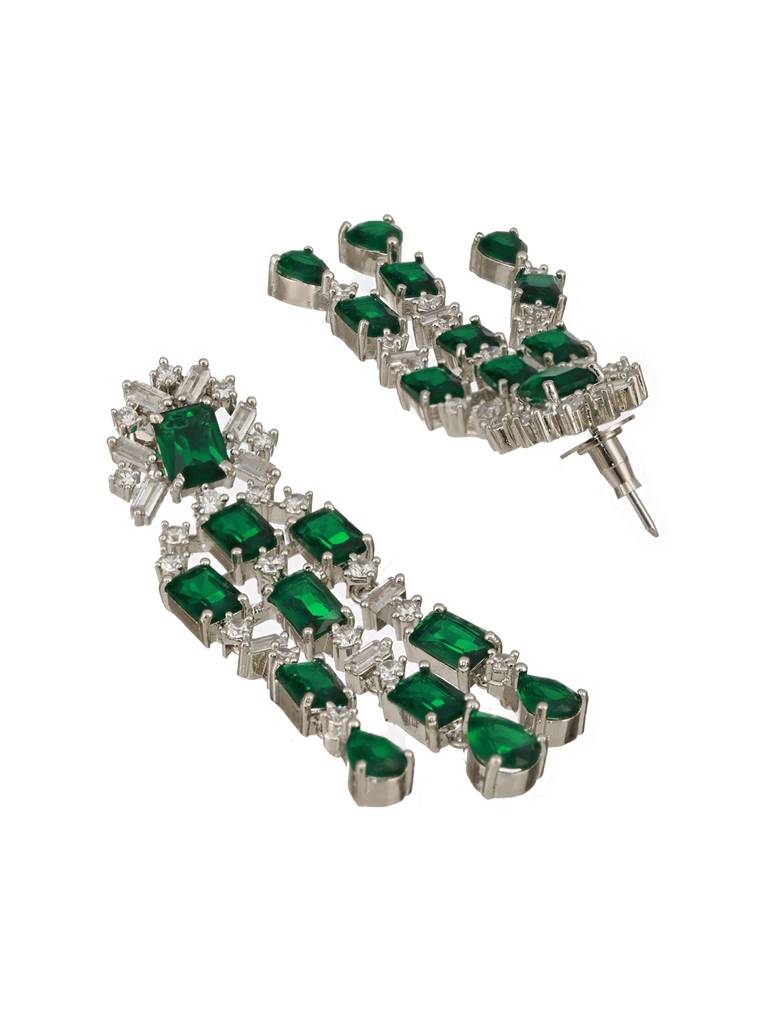 Silver Plated Emerald Green Double Lined Luxe Statement Bridal Jewellery Set | Silver Plated ...
