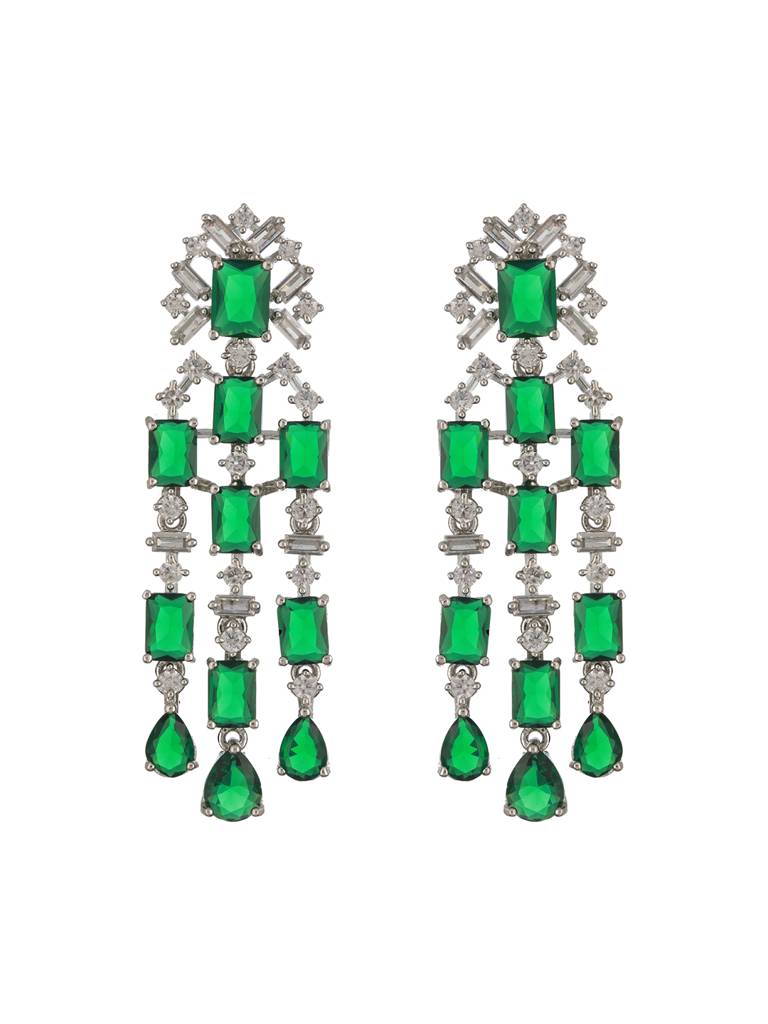 Silver Plated Emerald Green Double Lined Luxe Statement Bridal Jewellery Set | Silver Plated ...