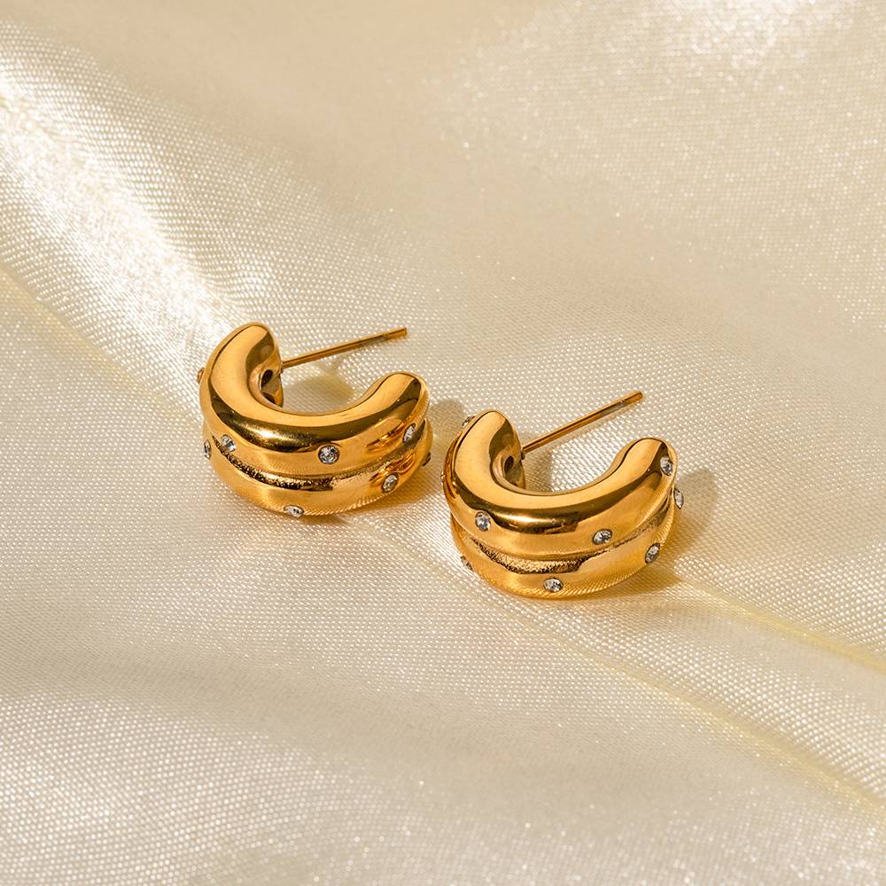 C- Arc Luster Gold Hoops With Cubic Zirconia | C- Arc Luster Gold Hoops ...