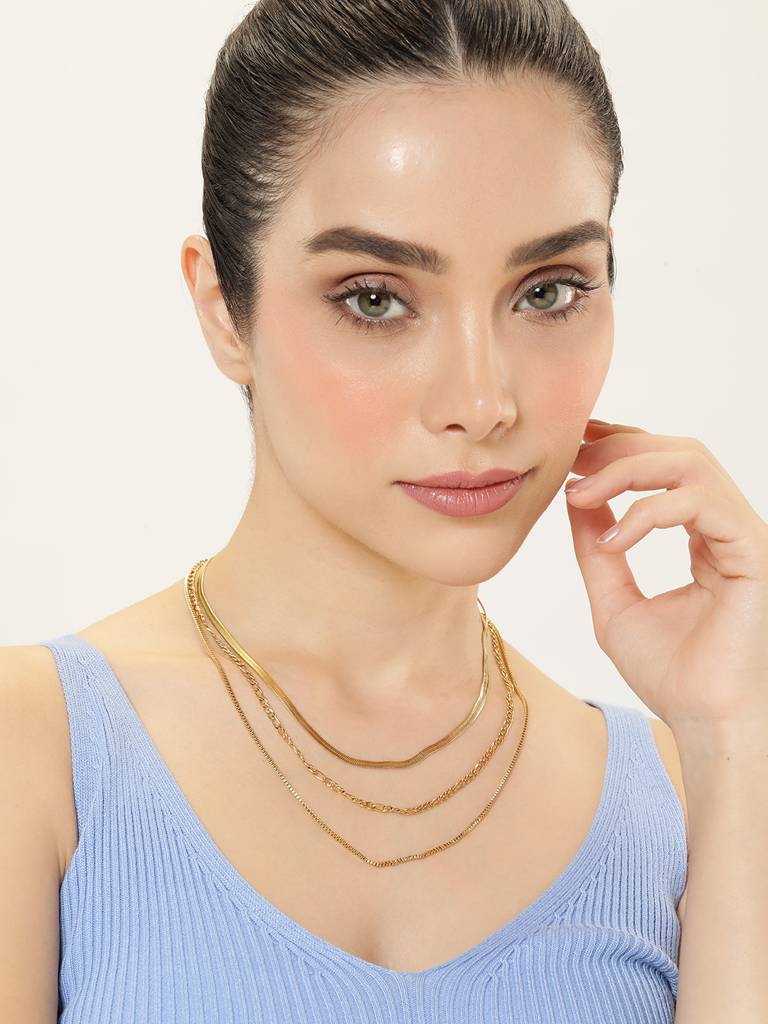 Triple Layer Herringbone Chain Necklace | Triple Layer Herringbone ...