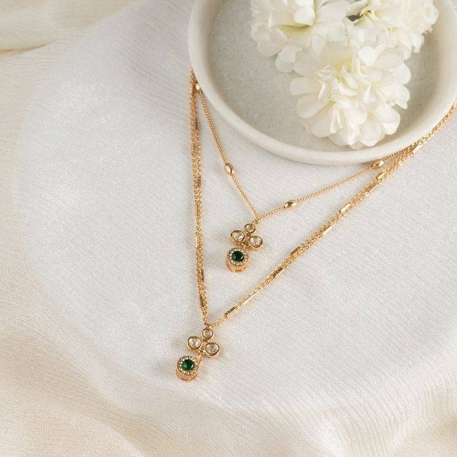 Misha Multilayered Polki Chain Pendant | Misha Multilayered Polki Chain ...