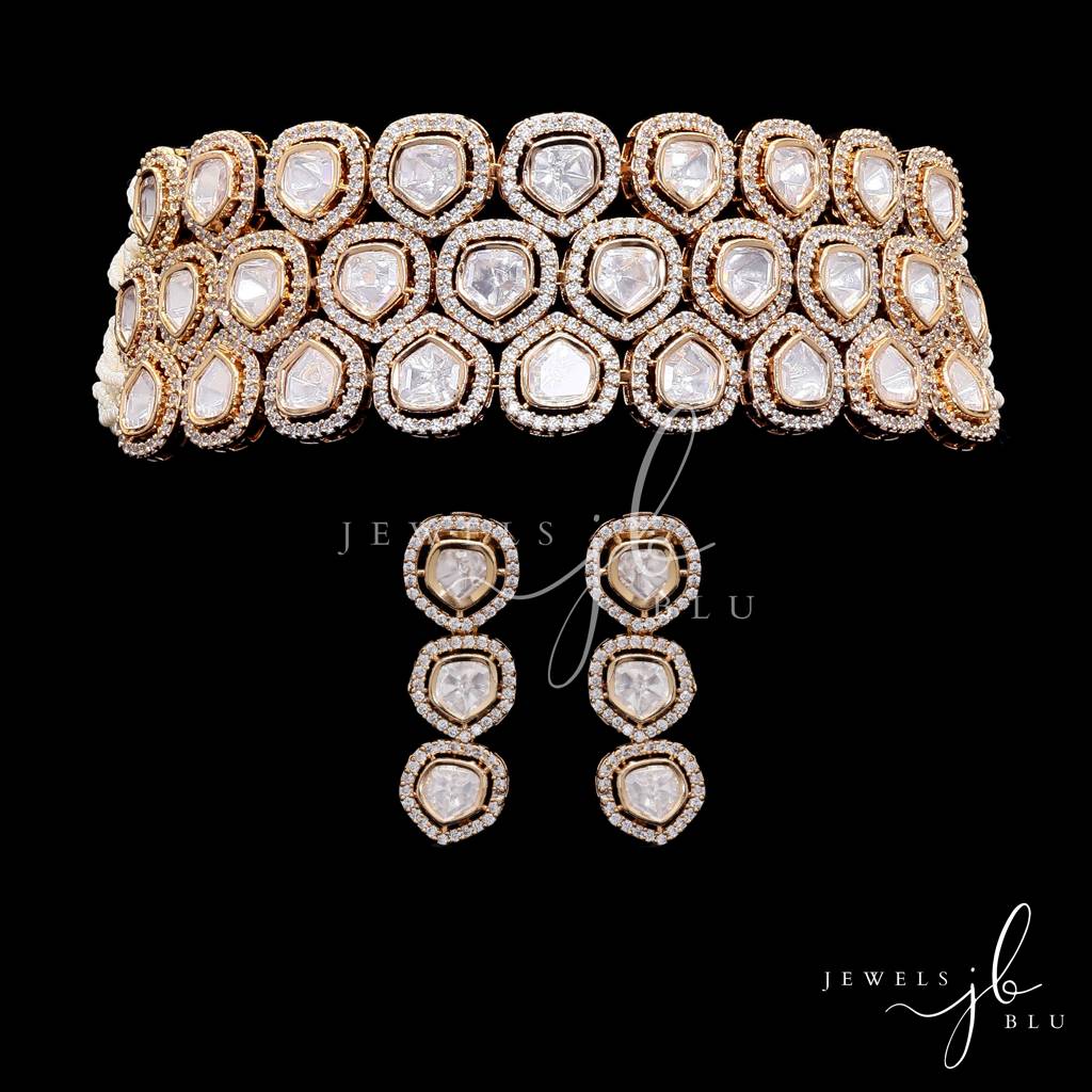 3 Lines Polki Uncut Choker Set | 3 Lines Polki Uncut Choker Set · Eternz