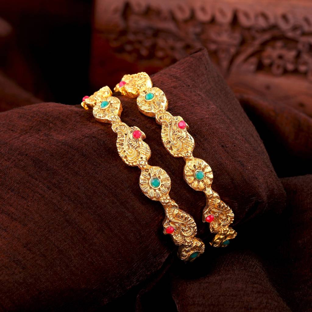Estele Gold Plated Multi-Color Vibrant Peacock Motif 2:6 Size Bangles ...