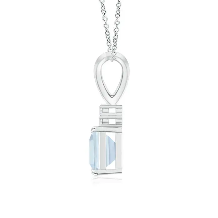 V-Bale Square Aquamarine Solitaire Pendant With Diamond | V-Bale Square ...