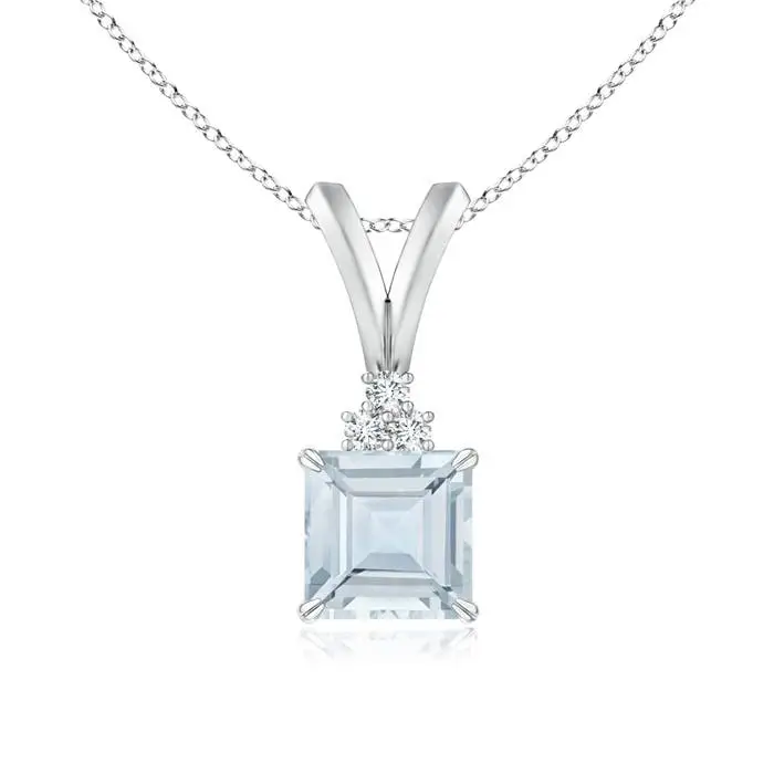 V-Bale Square Aquamarine Solitaire Pendant With Diamond | V-Bale Square ...