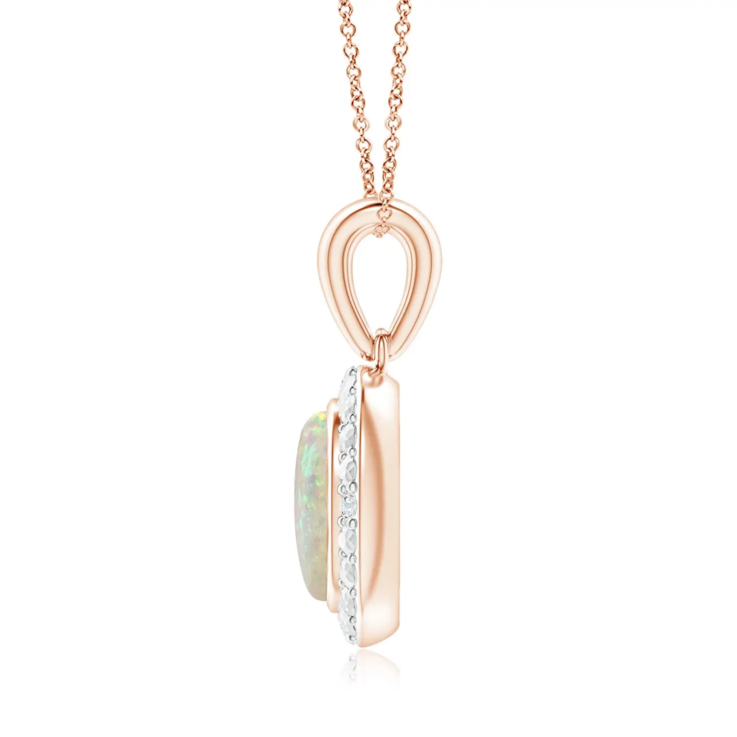 Bezel-Set Oval Opal Pendant With Beaded Halo | Bezel-Set Oval Opal ...