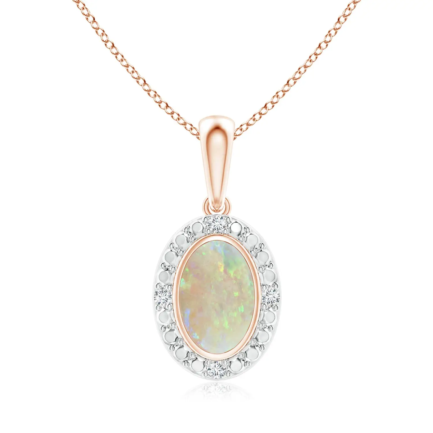 Bezel-Set Oval Opal Pendant With Beaded Halo | Bezel-Set Oval Opal ...