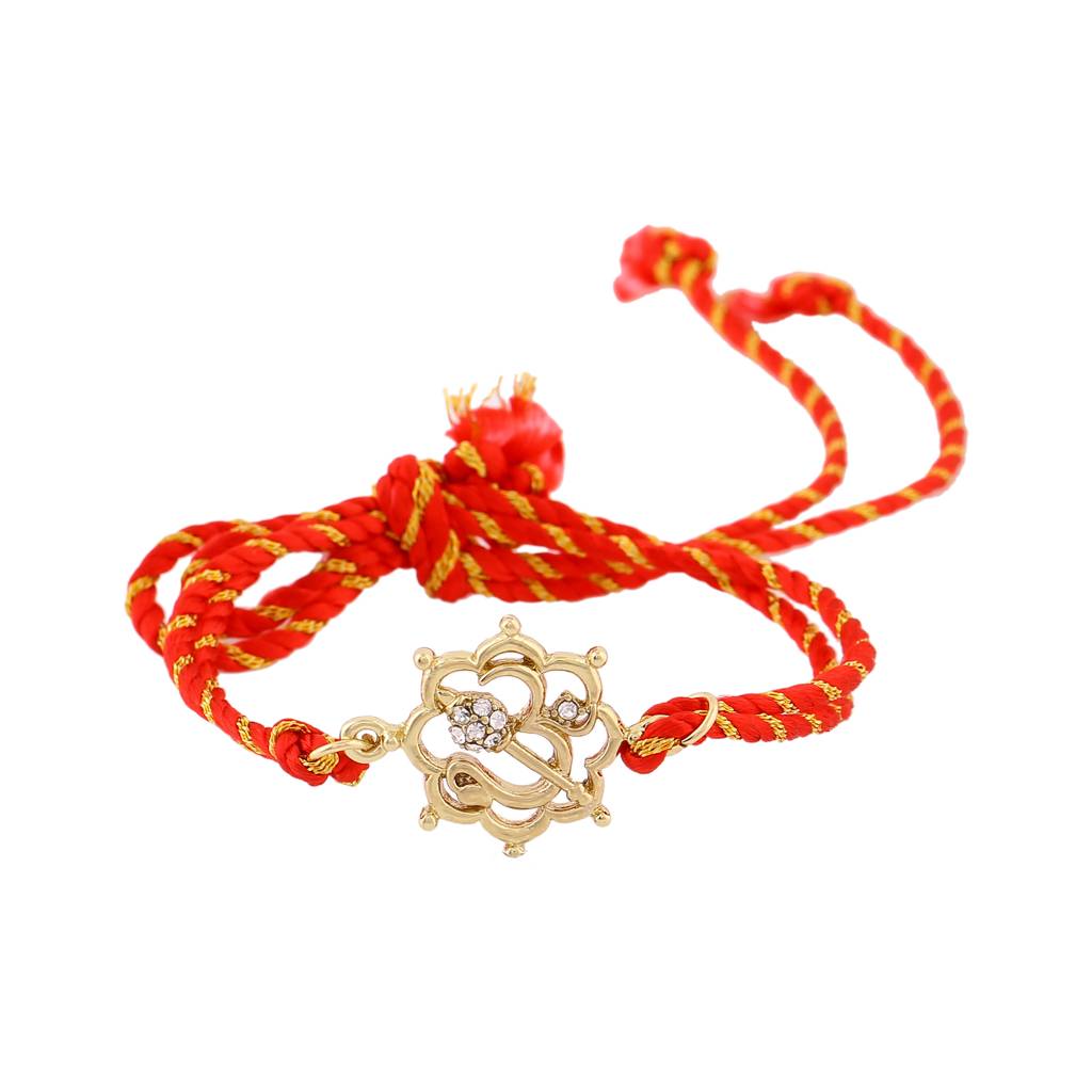Estele Gold Plated Floral Om Rakhi With Austrian Crystals And Divine Red Silk Thread | Estele ...