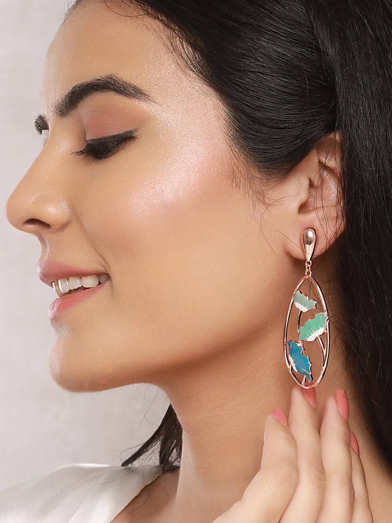 Anti-Tarnish Gold Plated Blue Enamelled Floral Statement Luxe Drop ...