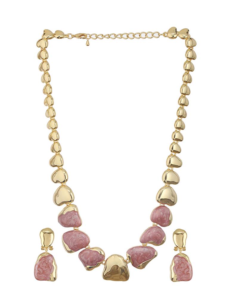 Anti-Tarnish Gold Plated Pink Enamelled Minimal Luxe Jewellery Set ...