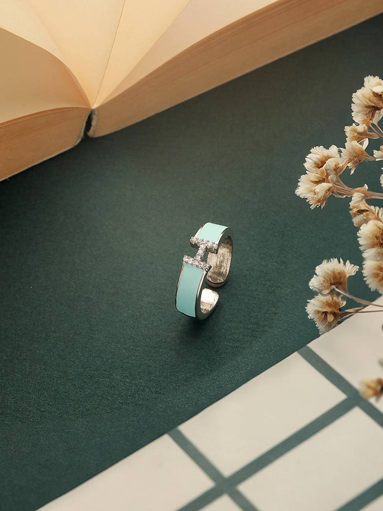 Silver Plated Mint Enamelled Minimal Finger Ring | 7 Days Easy ...