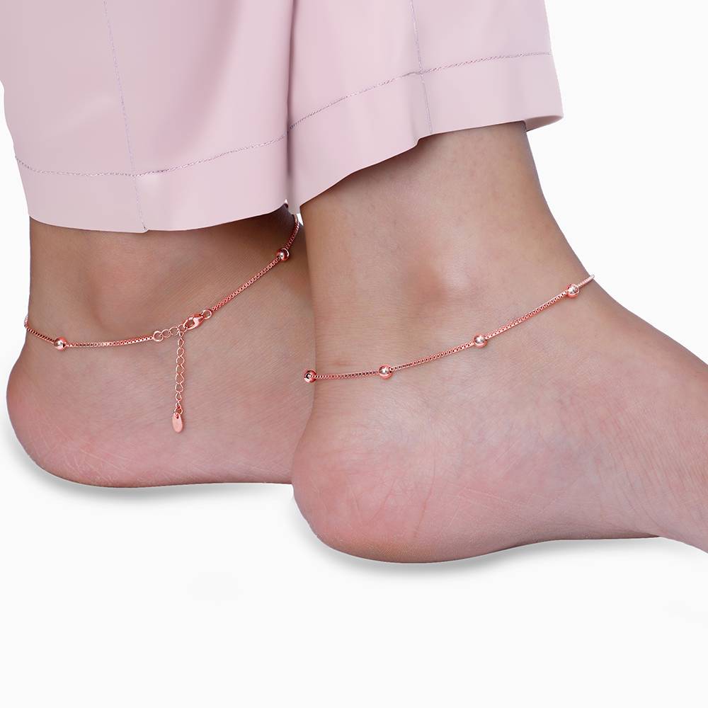925 Rose Gold Beaded Box Chain Anklet | 925 Rose Gold Beaded Box Chain ...