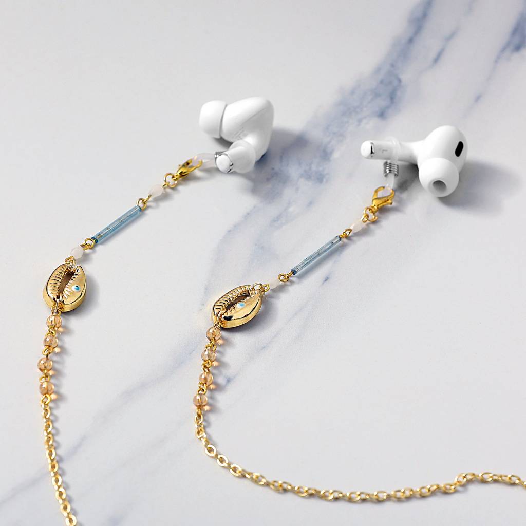 Blue Glass Tube Evil Eye Shell Spectacles/Air Pods Chain | Blue Glass ...