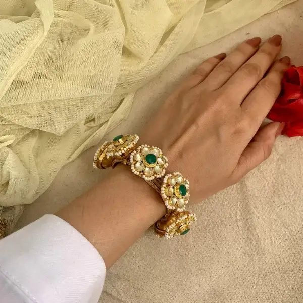 Gold Plated Green Paachi Kundan Pochi | Gold Plated Green Paachi Kundan ...