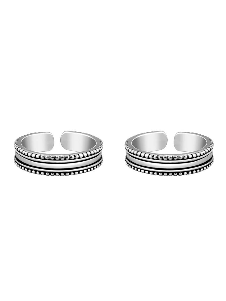 Silver Oxidised Silver Layered Bead Toe Ring | Silver Oxidised Silver ...