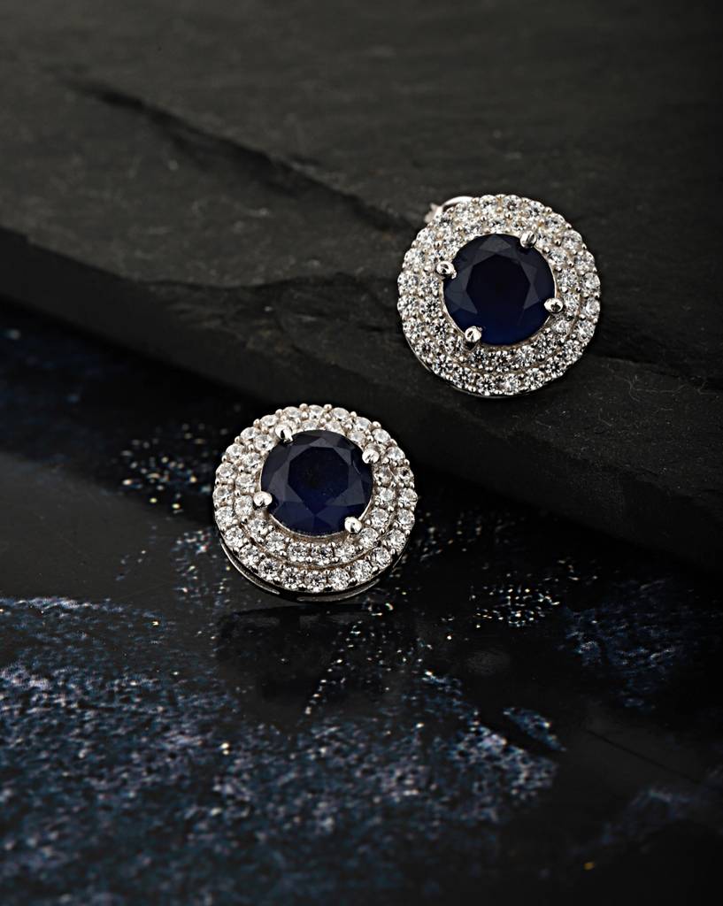 Rhodium-Plated Stone Studded Circular Studs | Rhodium-Plated Stone ...