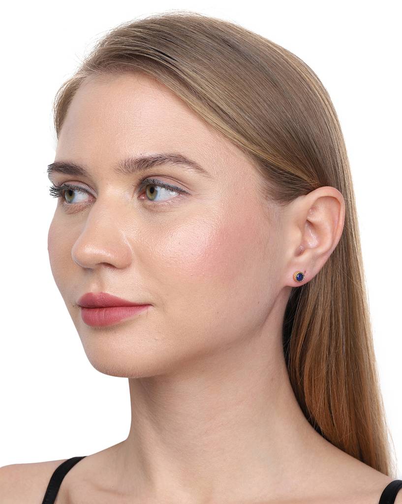 Navy Blue Gold-Plated Stone Studded Circular Studs | Navy Blue Gold ...