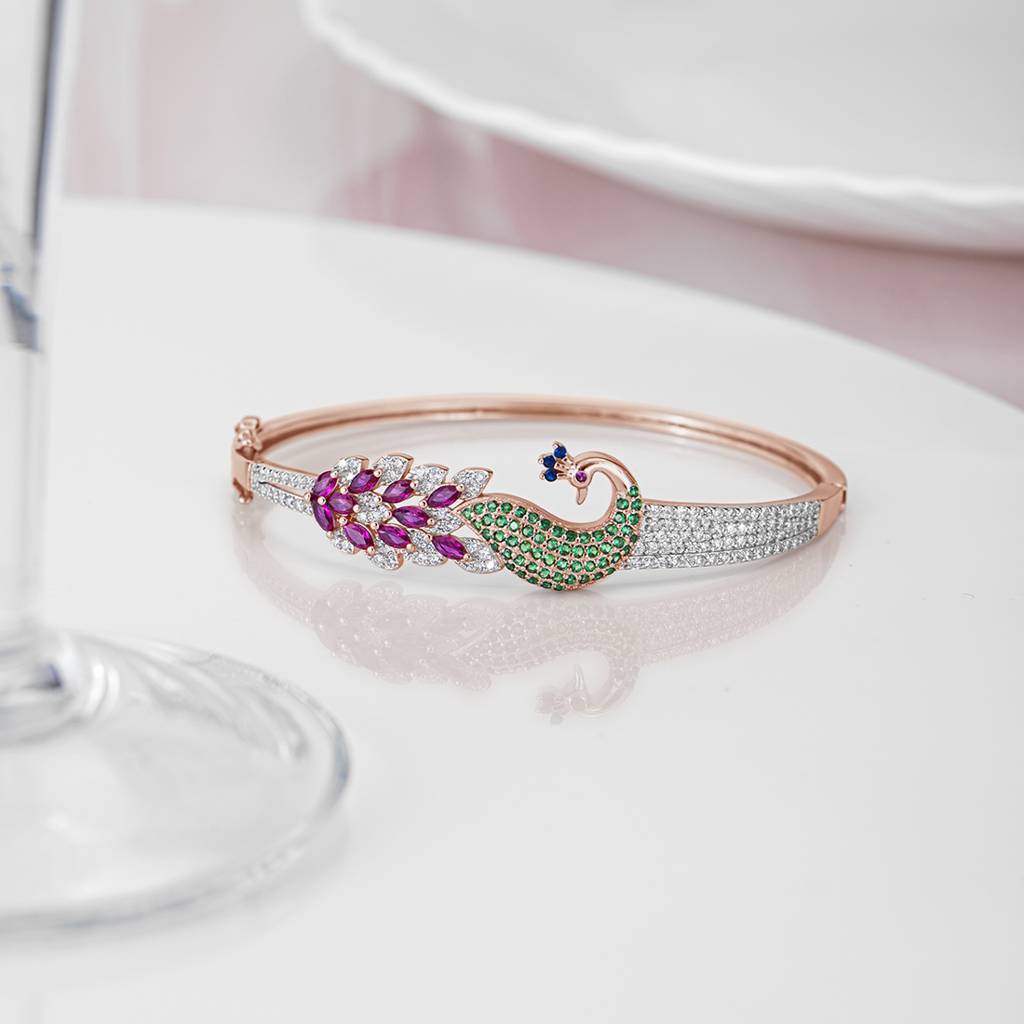 Peacock Cz Rose Gold Plated 925 Sterling Silver Cuff Bracelet | Peacock ...