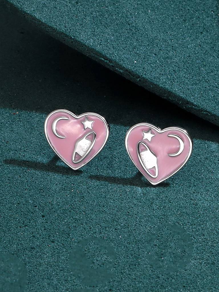 Children'S Celestial Pink Heart Silver Earrings | Children'S Celestial Pink Heart Silver ...