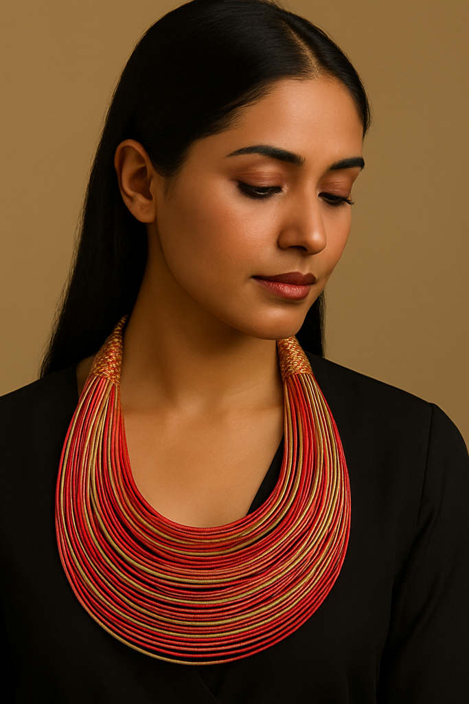 Muted Beige And Red Handmade Silk Threads Multi-Layer Statement African Choker Necklace | Muted ...