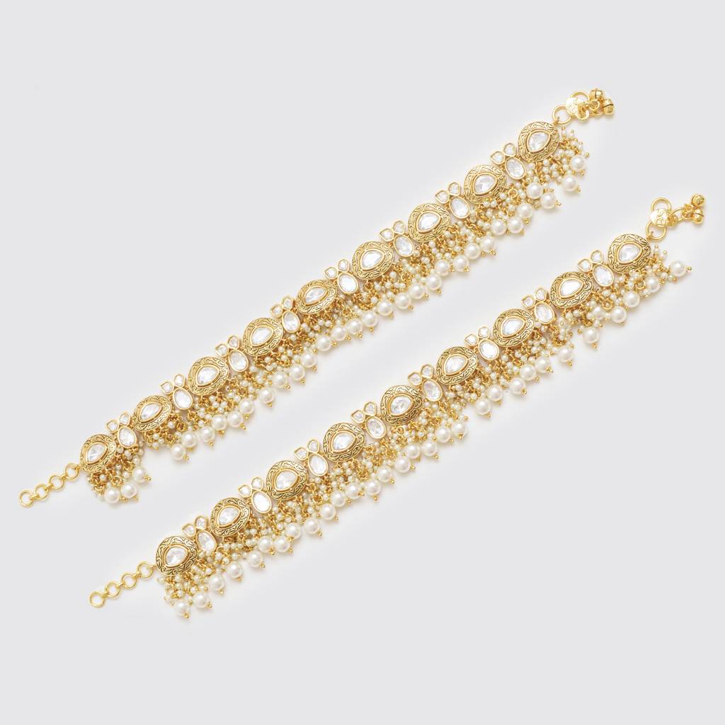 Bold And Dramatic Kundan Polki Anklets With Pearl Drops | Bold And ...