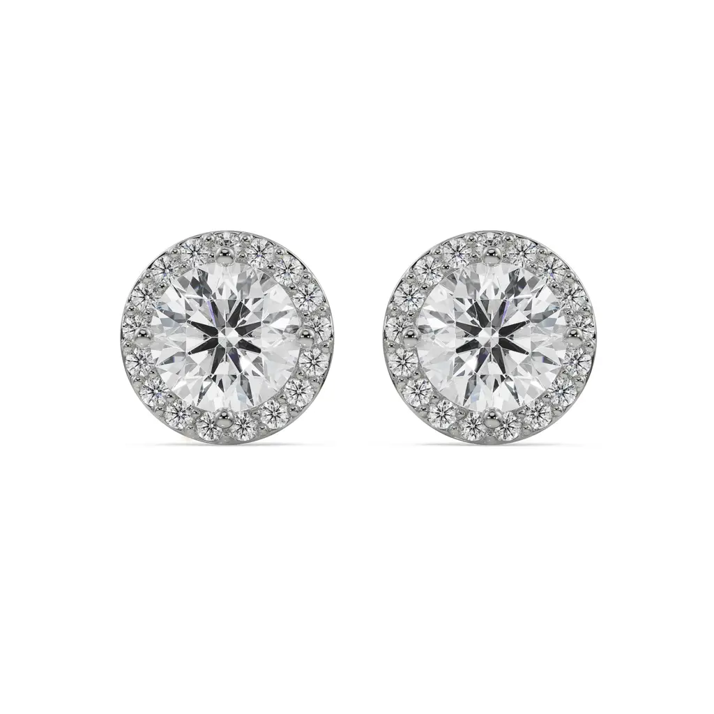0.5 Ct Halo Solitaire Earring Gold | Authentic & Certified Lab Diamonds ...