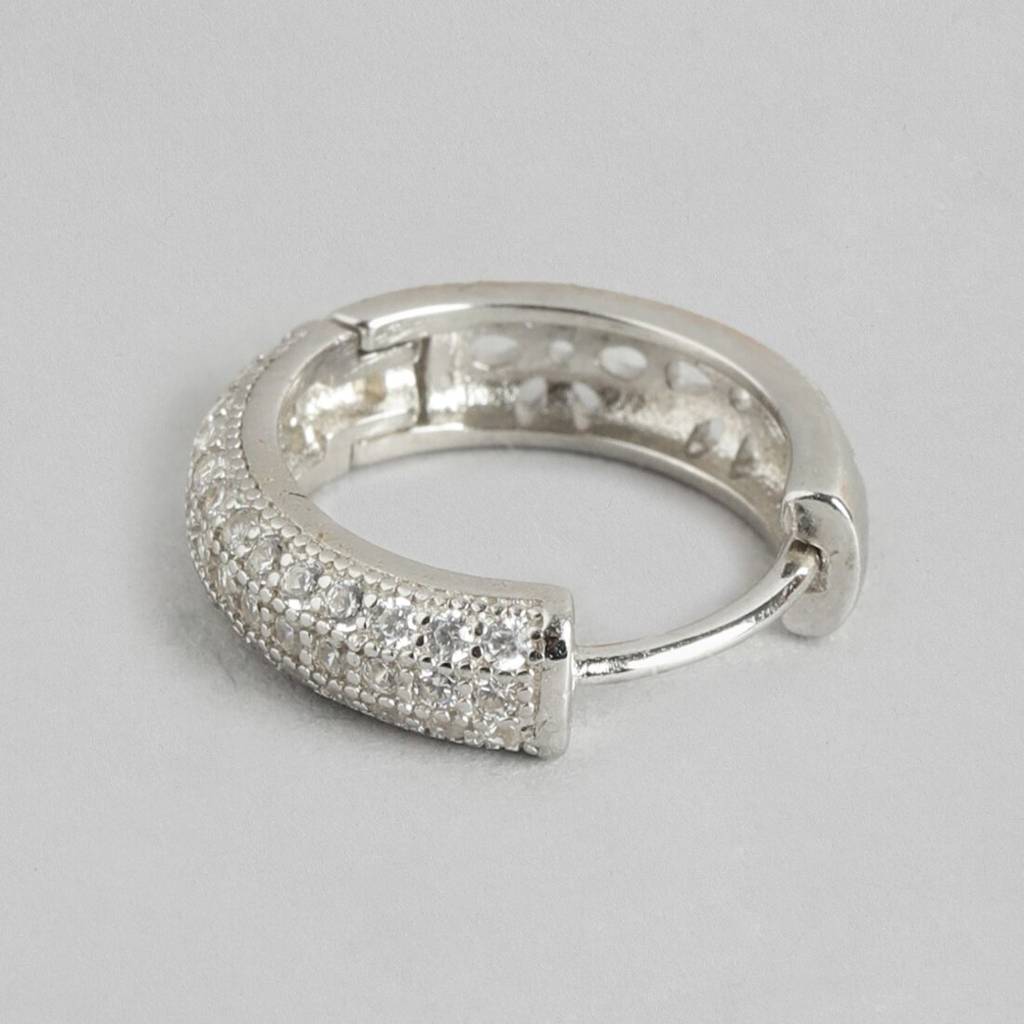 Geometric Cz Rhodium Plated 925 Sterling Silver Hoop | Geometric Cz ...