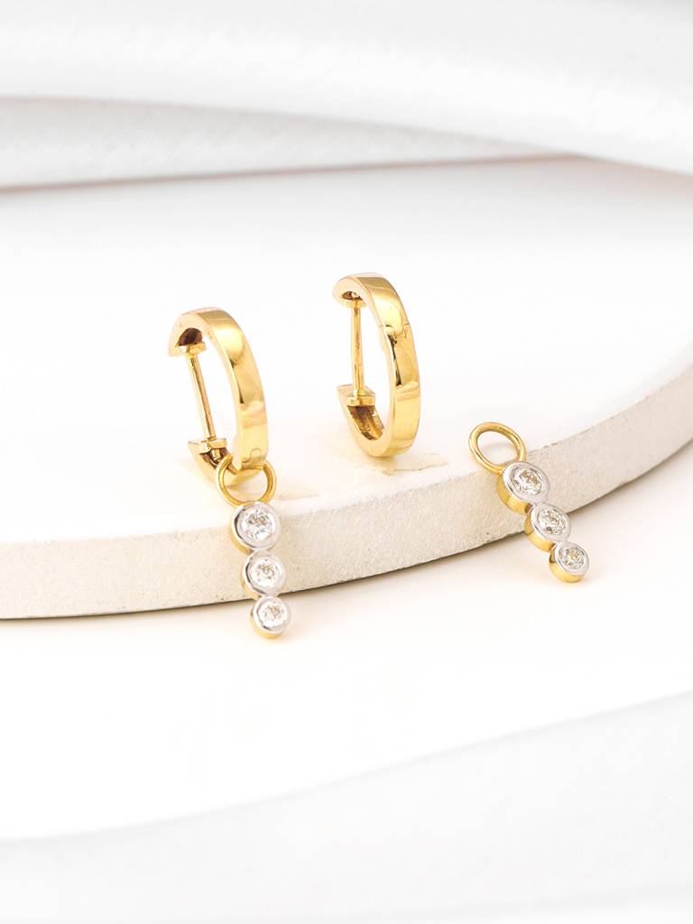 Giva 14K Yellow Gold Triple Diamond Hoop Earrings Gifts For Women ...