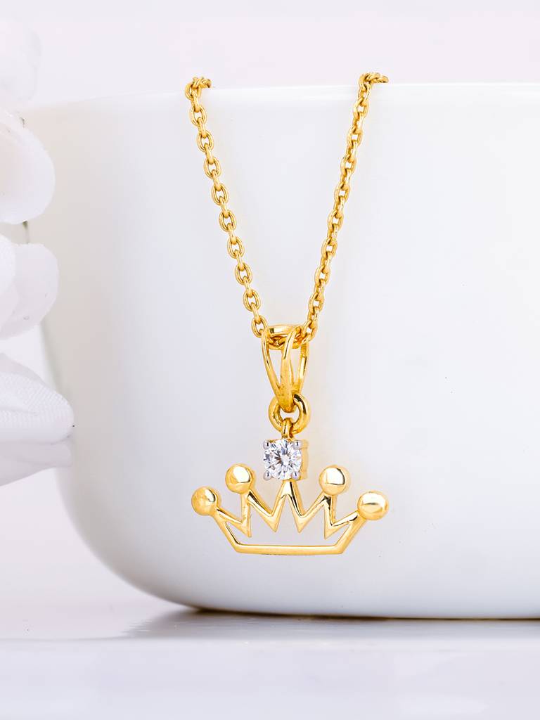 Giva 18K Yellow Gold Glorious Crown Diamond Pendant Without Chain Gifts ...