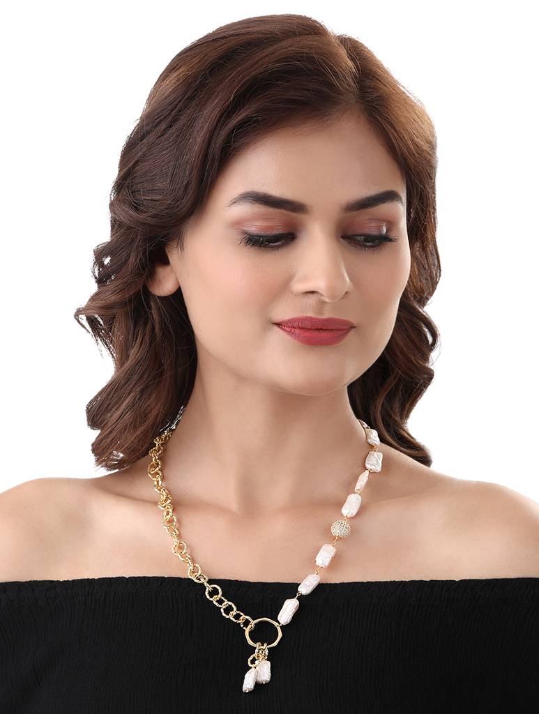 Gold Brass Polished Pearl Statement Necklaces | Gold Brass Polished ...