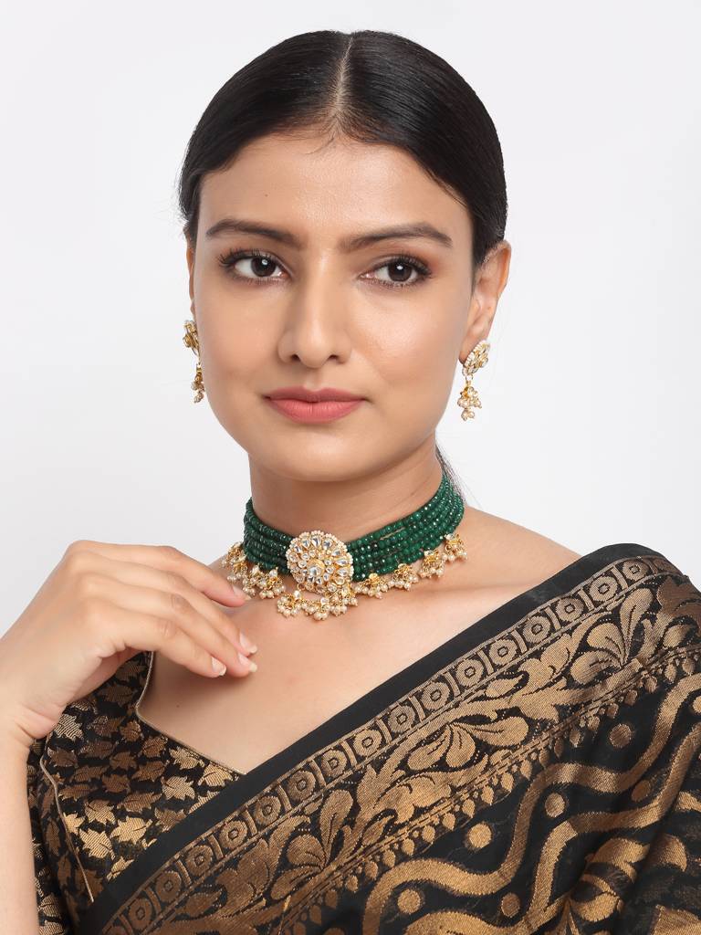Green Kundan Choker With Earrings | Green Kundan Choker With Earrings ...