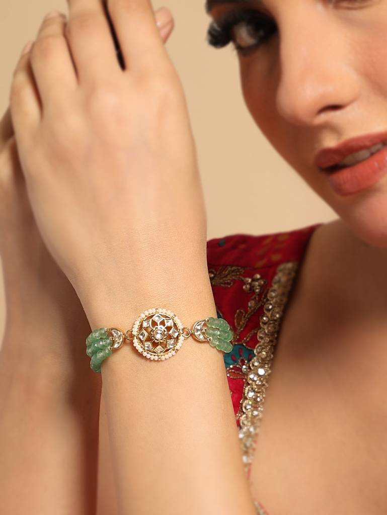 22K Gold Plated Green Bloom Kundan Bracelet | 22K Gold Plated Green Bloom Kundan Bracelet · Eternz